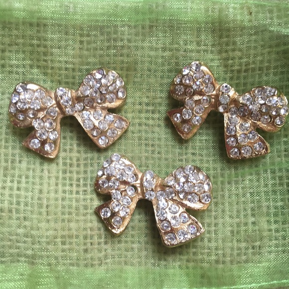 Accessories | Gold Metal Rhinestone Bow Buttons | Poshmark